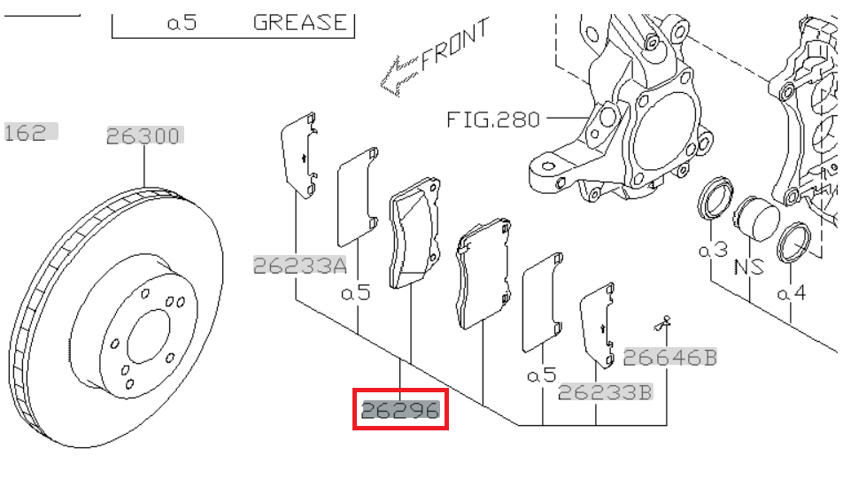SUBARU 26296FE100 Тормозные колодки передние для WRX STI 2001-2017